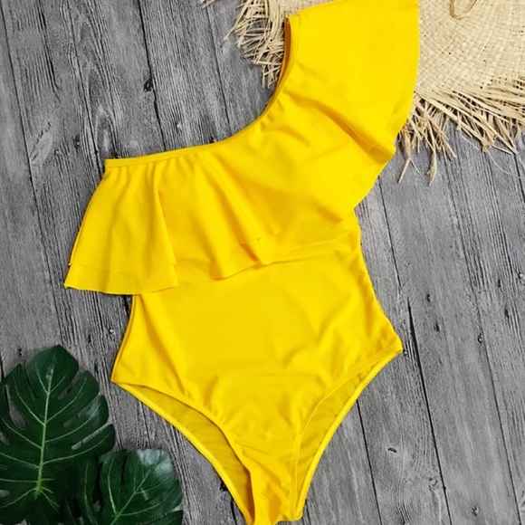 Swim | Yellow Ruffle One Shoulder Monokini | Poshmark